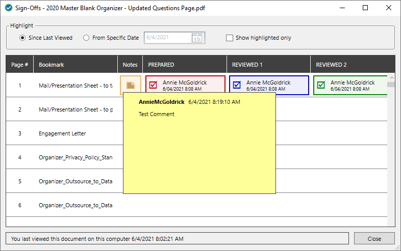 Sign-Off Pages and Review Sign-Offs – Tic Tie Calculate