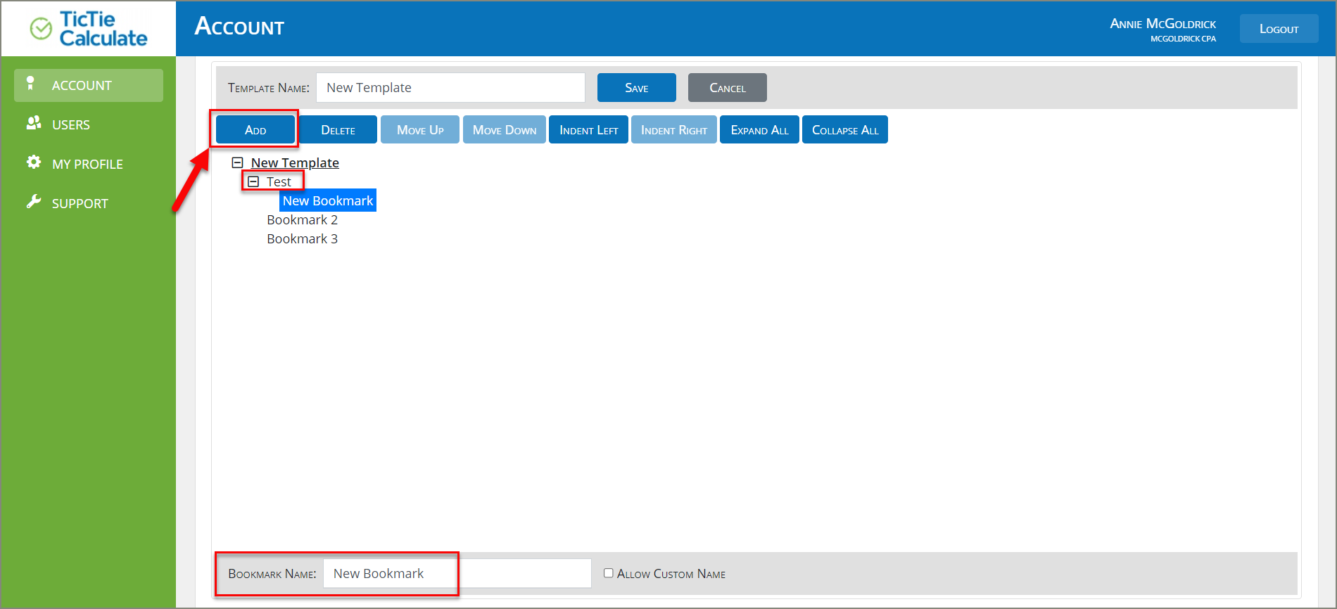 Building your own Bookmarking Template – Tic Tie Calculate