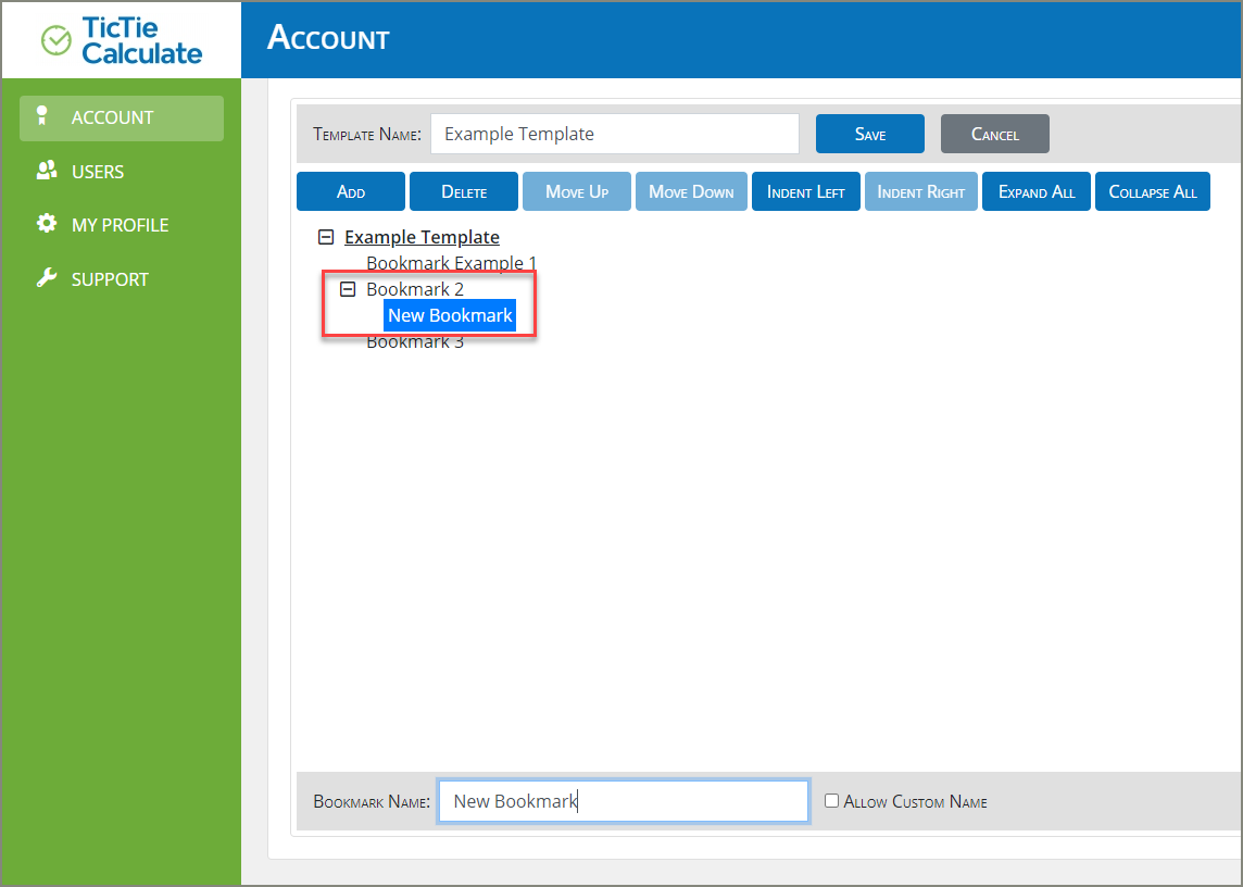 Building your own Bookmarking Template – Tic Tie Calculate